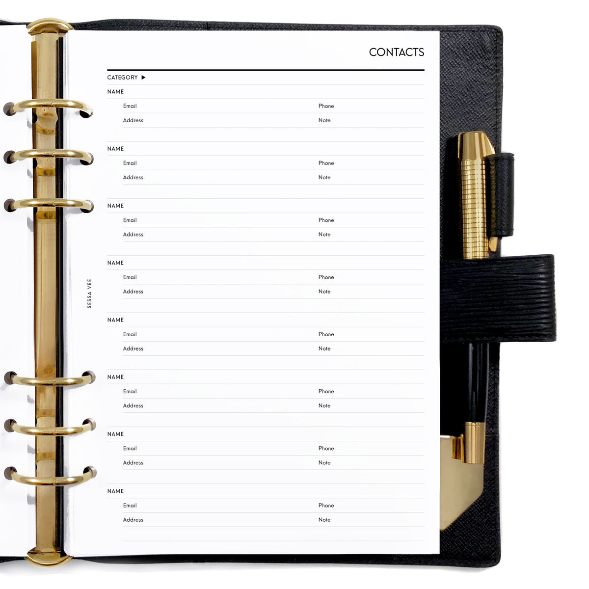 Contacts - A5 Size - Planner Inserts – Sessa Vee
