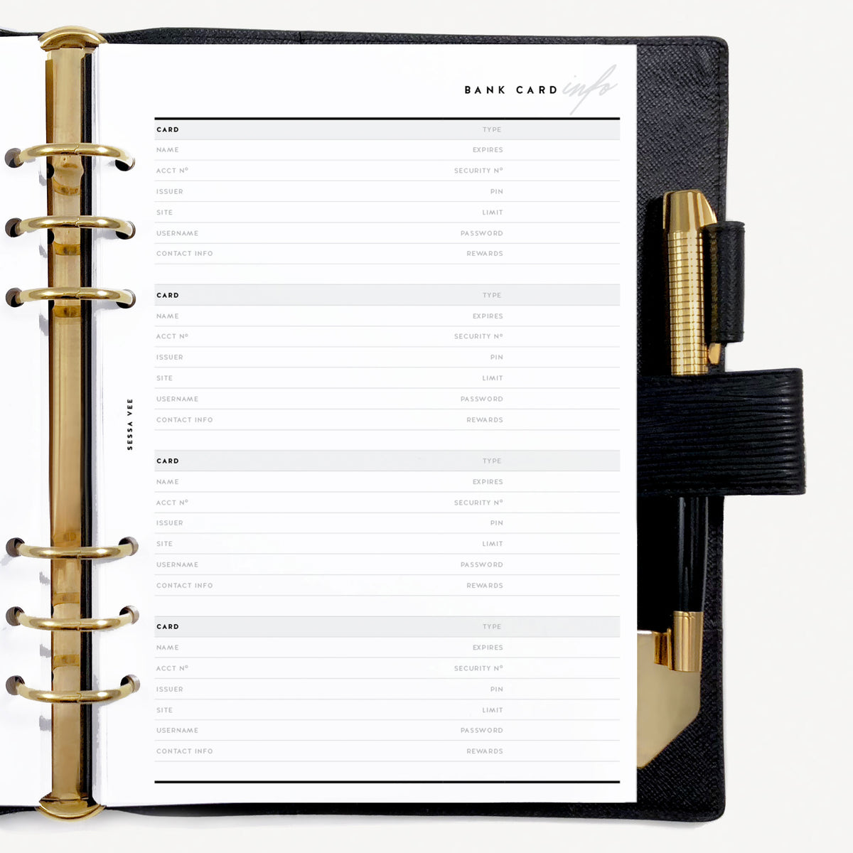 Card Info - A5 Size - Planner Inserts – Sessa Vee